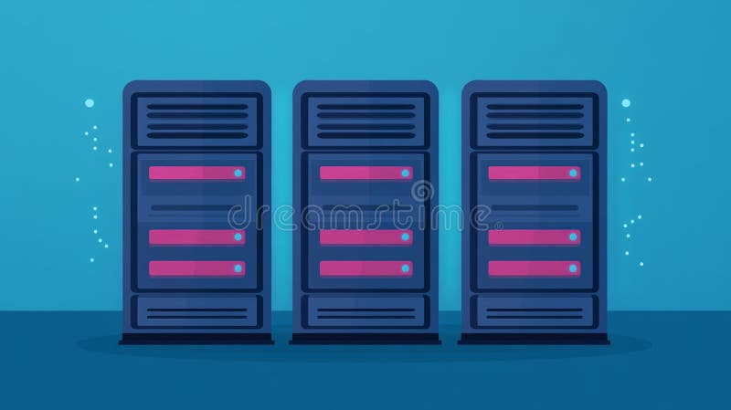 Three Servers in Pink and Blue, a Modern Data Center Infrastructure for ...