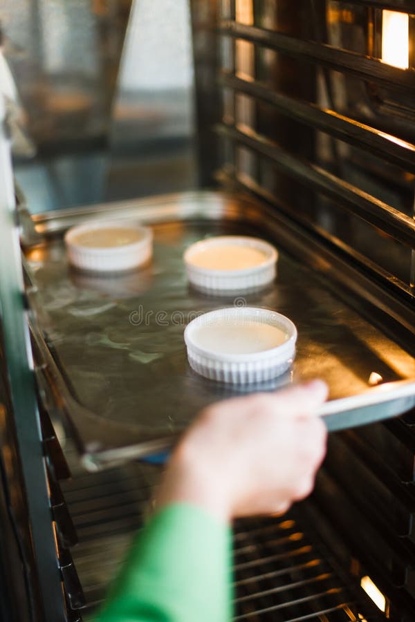Three Servings of Cream Brulee on Put in the Oven Stock Photo - Image ...