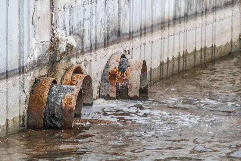 Three Sewers Poured Dirty Water in the Reservoir Stock Photo - Image of ...