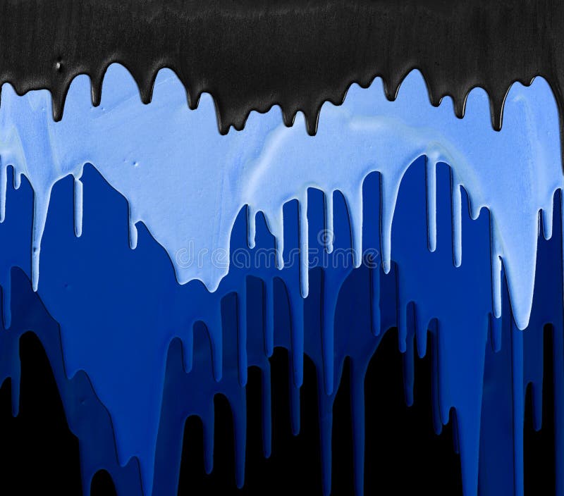 Three Shades Blue Black Paints Dripping Isolated Black Stock Photos ...