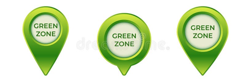 Three Shades of Green Zone Map Pins in Gradient Color and Circular ...