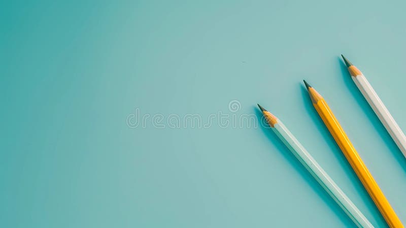 Three Sharpened Pencils on a Soft Light Blue Backdrop Stock ...
