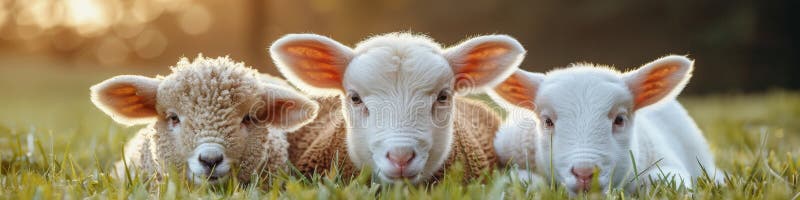 Three Sheep Laying Down in a Field of Grass with Their Heads Together ...