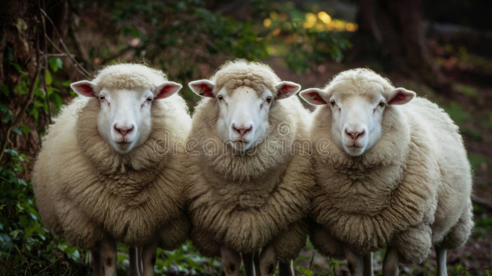 Three Sheep Standing in a Row with Their Heads Looking at the Camera ...