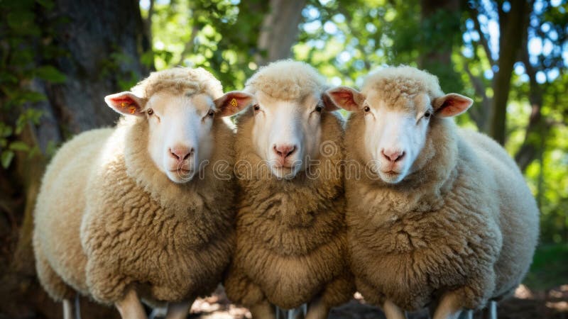 Three Sheep Standing Together in a Forest with Trees Behind Them, AI ...