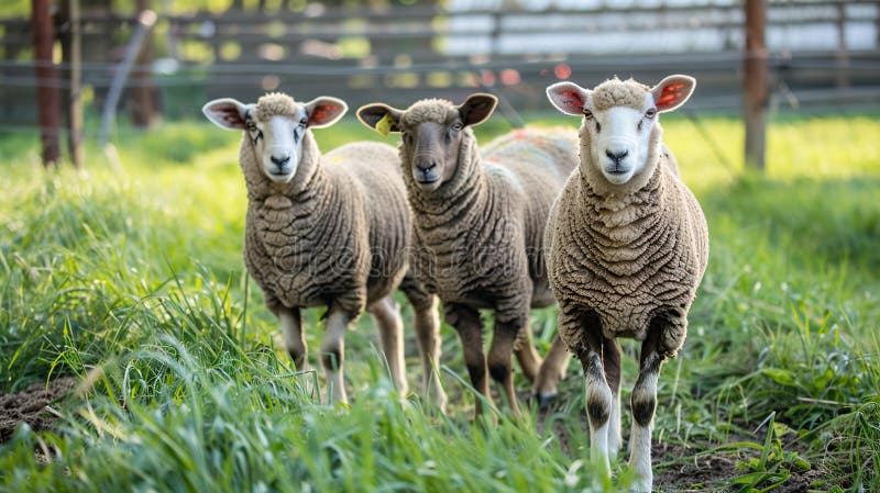 Three Sheep Walking through a Field Stock Illustration - Illustration ...