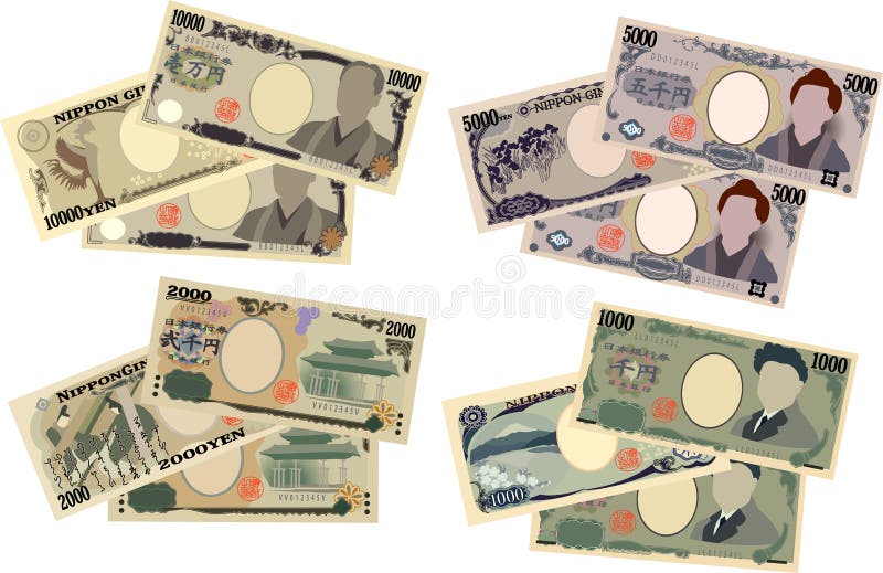 Three Sheets of Japan`s Yen Note Set Stock Vector - Illustration of ...