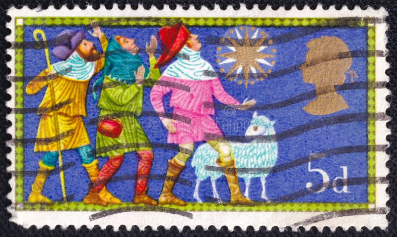 Three Shepherds and a Sheep Follow the Star of Bethlehem. Editorial ...
