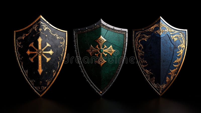 Three Shields with Different Designs and Colors. Stock Image - Image of ...
