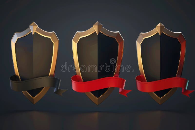 Three Shields Tied Together with a Red Ribbon Stock Image - Image of ...