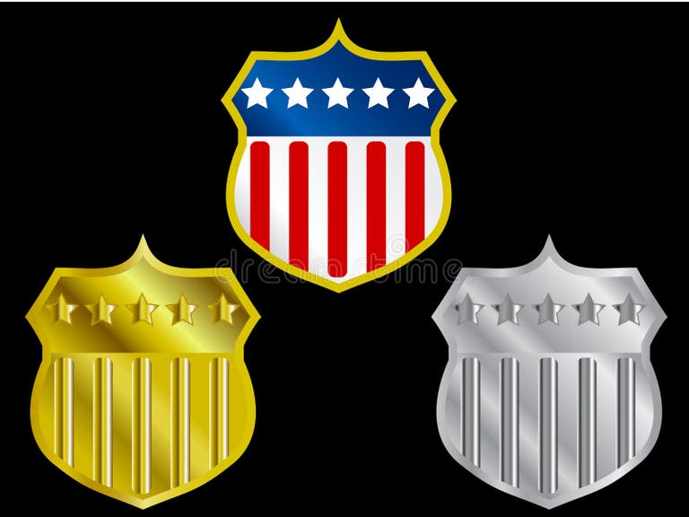 Three shields with US flag stock vector. Illustration of honor - 13654249