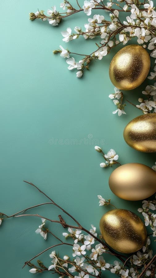 Three Shimmering Golden Eggs Rest Delicately on a Tree Branch ...