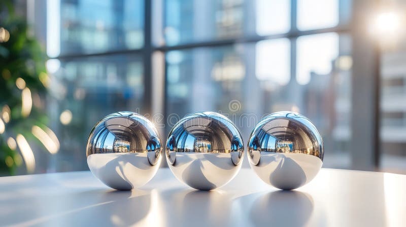 Three Shiny Chrome Spheres on White Surface Three Reflective Chrome ...