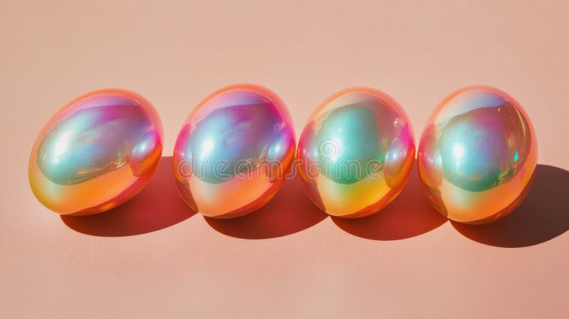 Three Shiny Colored Eggs Rest on a Pink Surface, Celebrating the ...