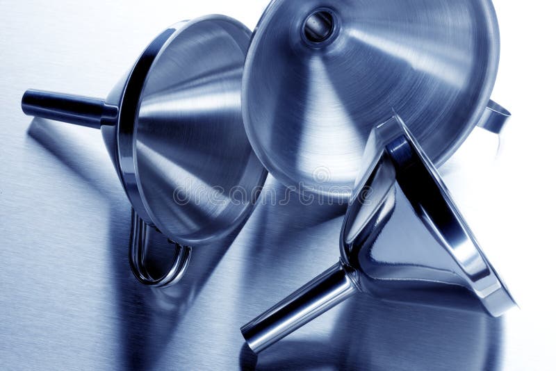 Three shiny funnels stock photo. Image of funnels, laboratory - 14906120