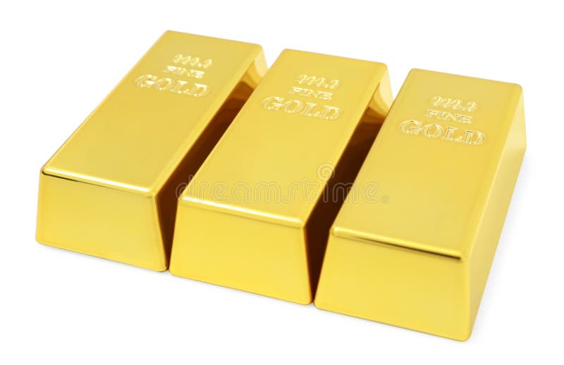 Three Shiny Gold Bars Isolated on White Stock Image - Image of group ...