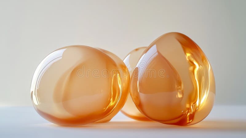 Three Shiny Golden Gel Spheres are Situated on a White Background with ...