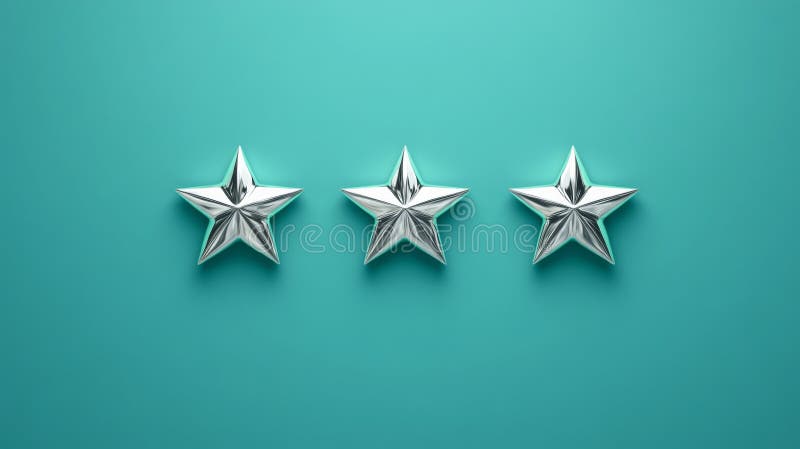 Three Shiny Metallic Stars Arranged in a Row on a Bright Turquoise ...