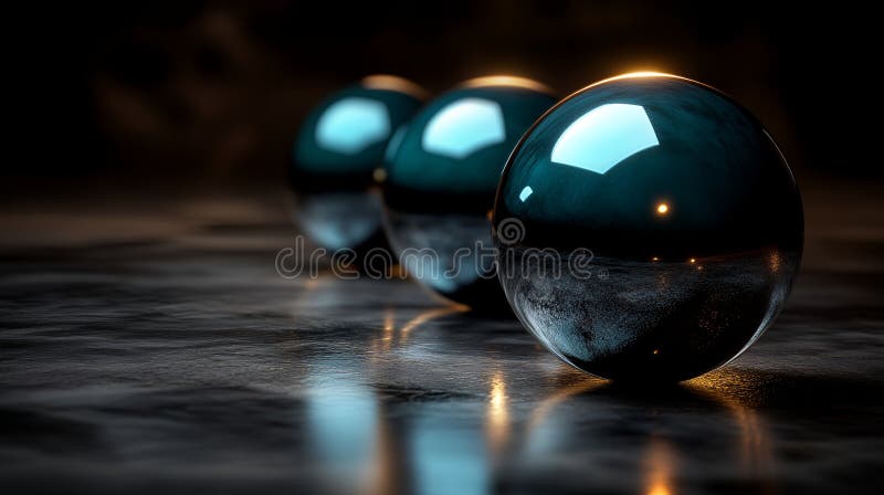 Three Shiny Orbs on a Dark Surface Stock Illustration - Illustration of ...