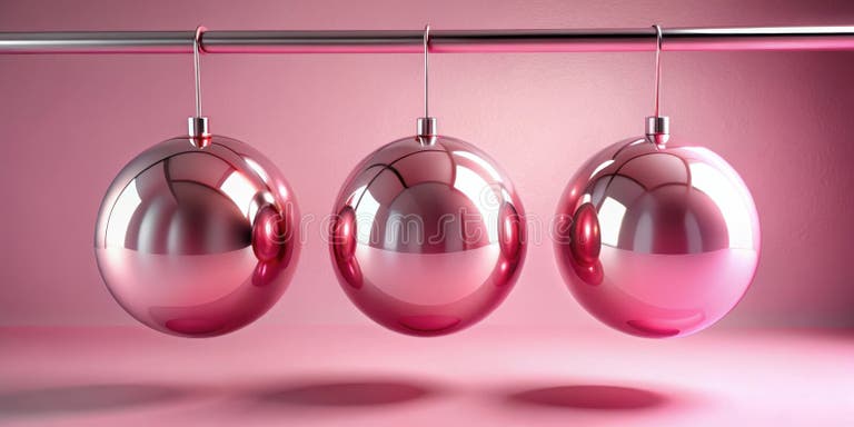 Three Shiny Pink Orbs Hanging from a Rod Against a Pink Background ...