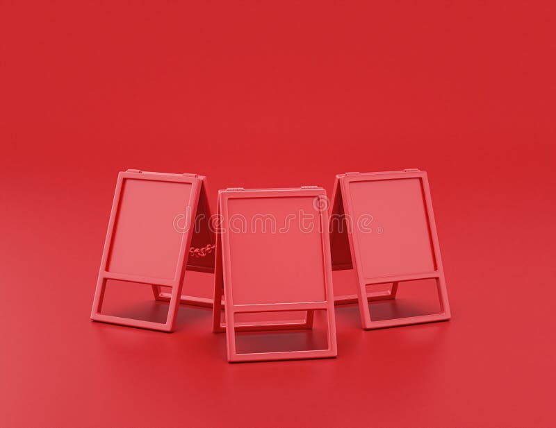 Three Shiny Red Plastic Double Sided Signboards Side by Side in Red ...