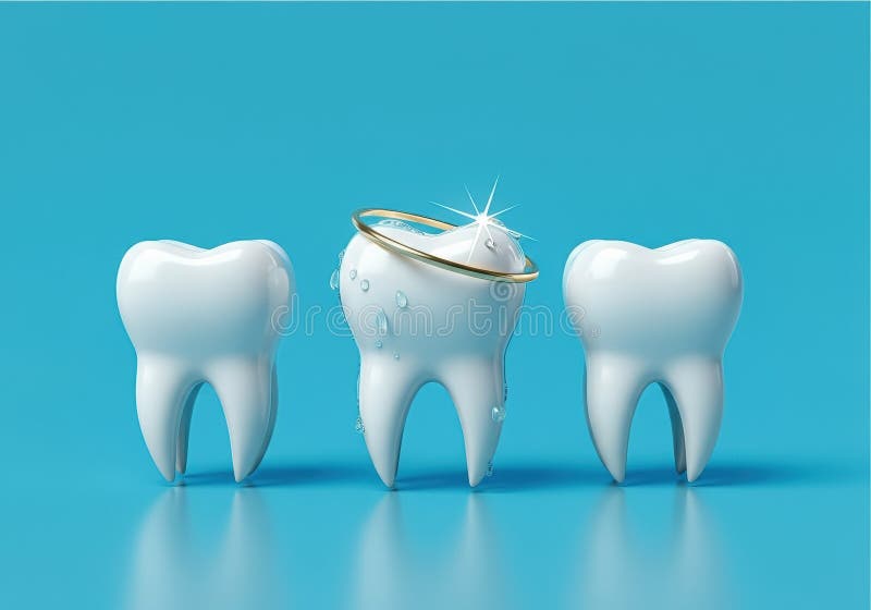 Three Shiny Teeth with One Adorned by a Golden Ring, Symbolizing Dental ...