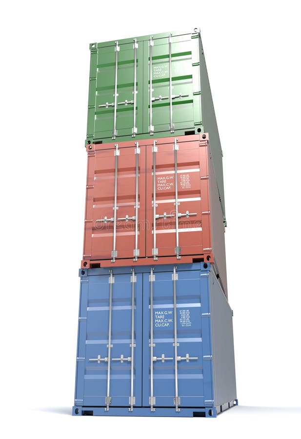 Three Shipping Sea Ontainers 20 Feet Isolated 3d Illustration Stock ...