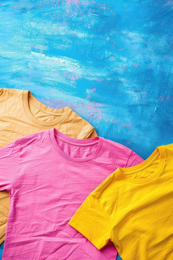 Three Shirts of Different Colors are Displayed on a Blue Background ...