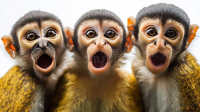 Three Shocked Monkeys Looking Straight Ahead. Surprise Concept Stock ...