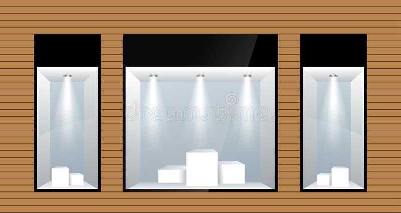 Three Shop Windows with Lighting. Vector Illustration. Stock Vector ...
