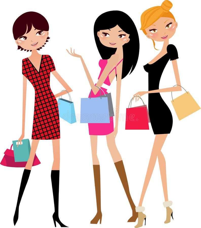 Three shopping girl stock vector. Illustration of clothes - 11800758