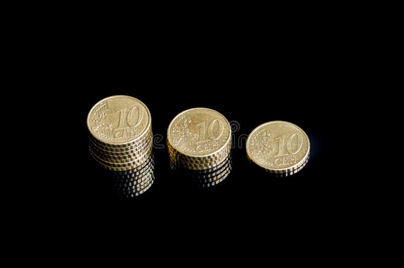 Three Shrinking Stacks of Euro Cent Coins Close-up Stock Photo - Image ...