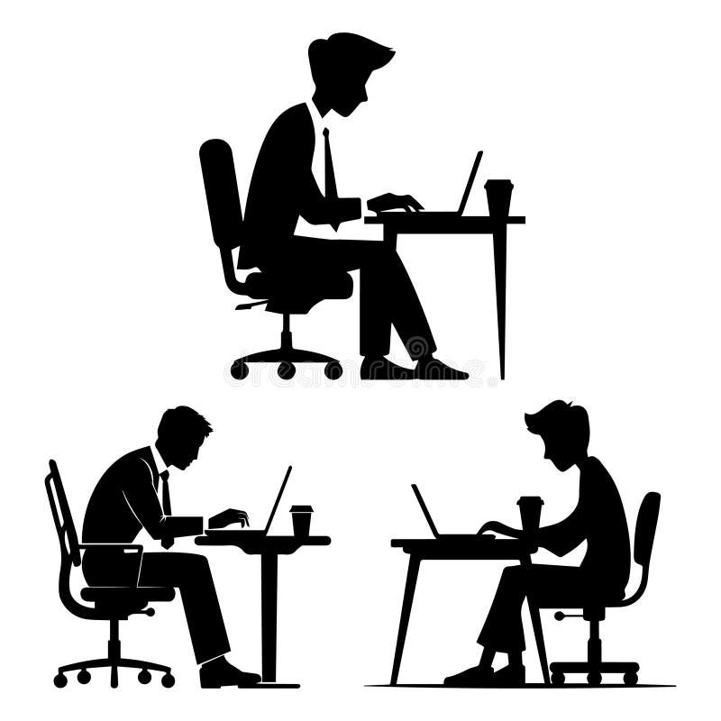 Three Silhouettes of Business Professionals Working at Computers ...