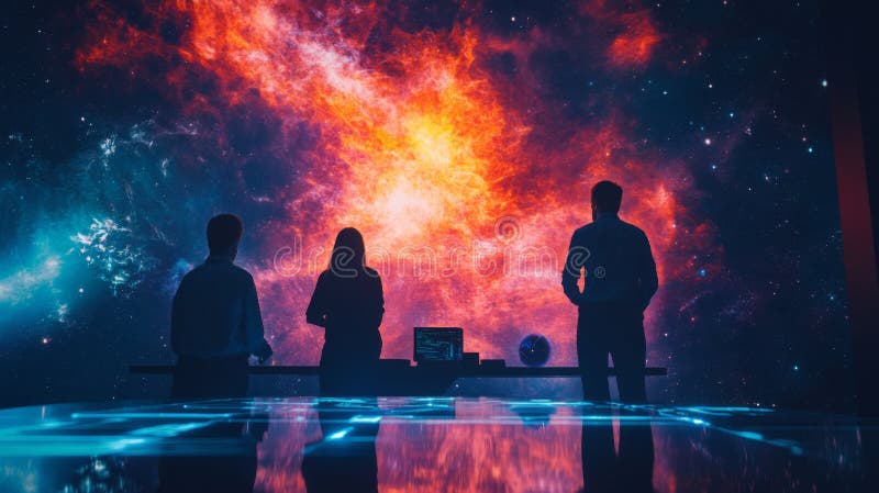 Three Silhouettes Observe a Vibrant Cosmic Display. they Stand ...