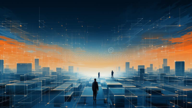 Three Silhouettes Walking through Virtual World Ai Generated Background ...