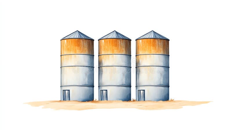 Three Silos in a Row, White Isolate Background Stock Illustration ...