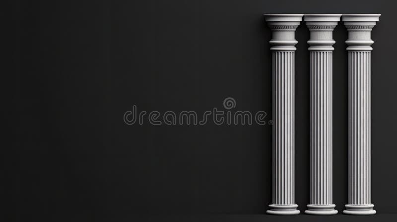 Three Silver Antique Columns Rise Elegantly Against a Bold Black ...