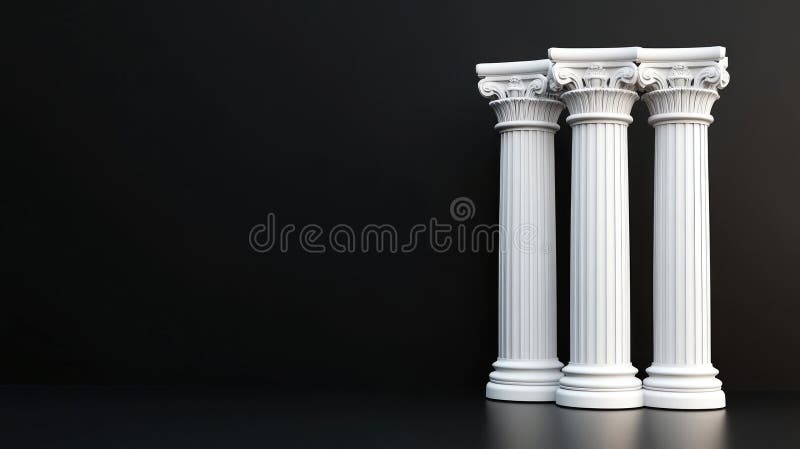 Three Silver Antique Columns Rise Elegantly Against a Bold Black ...