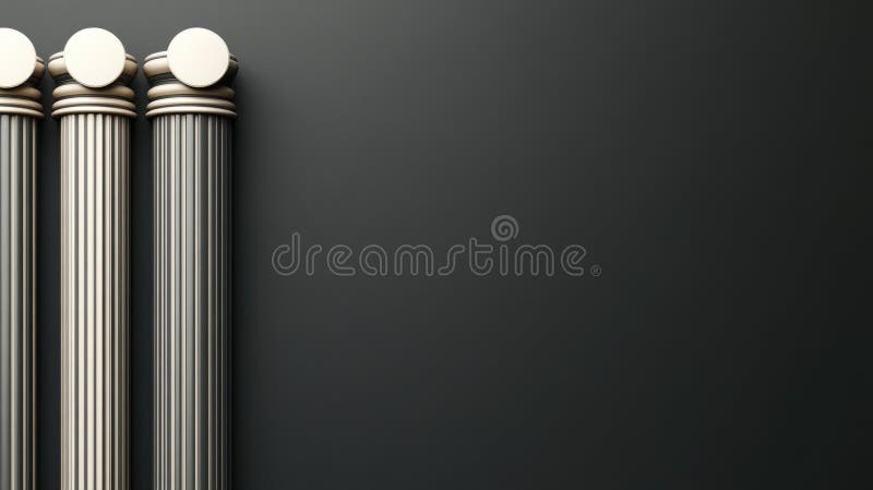 Three Silver Antique Columns Rise Elegantly Against a Bold Black ...