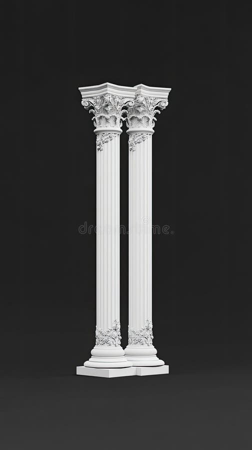Three Silver Antique Columns Rise Elegantly Against a Bold Black ...