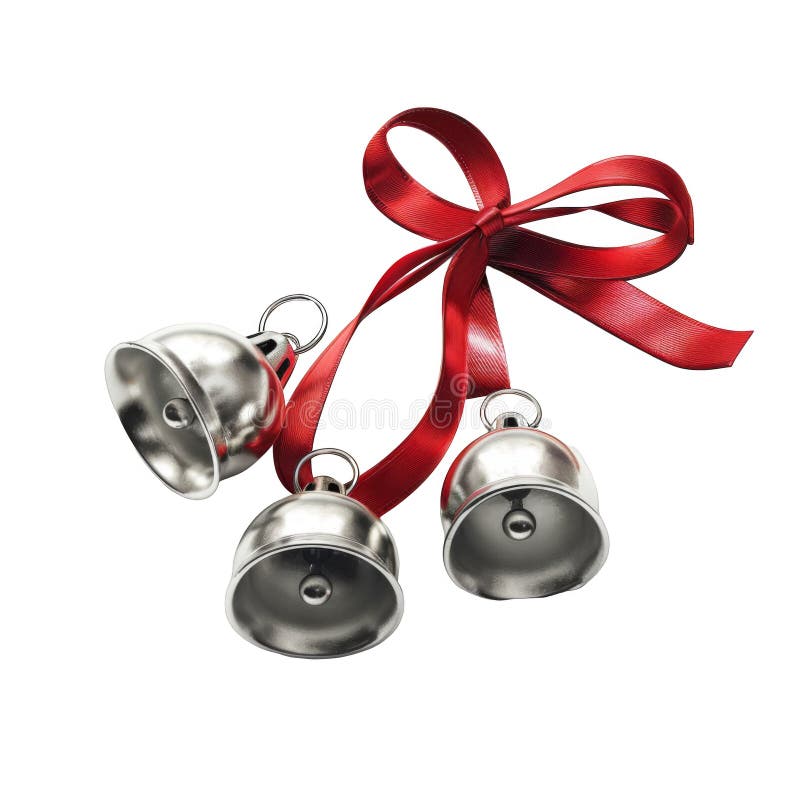 Three Silver Bells with Red Bow and Ribbon Stock Illustration ...