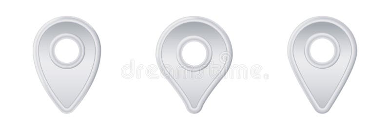 Three Silver Location Pins with a Circular Cutout Design in the Center ...
