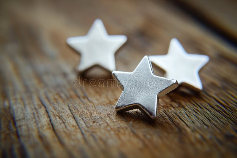 Three Silver Rating Stars, Characterized by Their Brushed Metal Texture ...