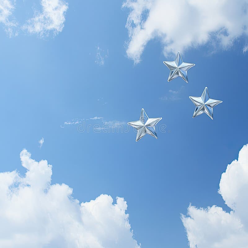 Three Silver Stars in a Blue Sky with Clouds Stock Photo - Image of ...