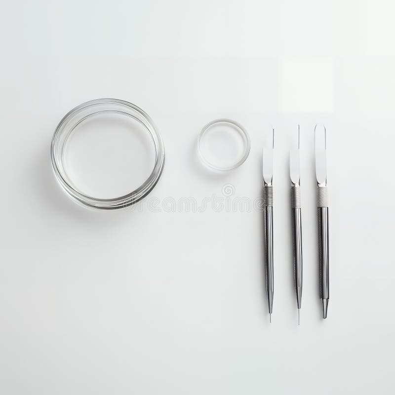 Three Silver Tools and Two Glass Dishes Stock Illustration ...