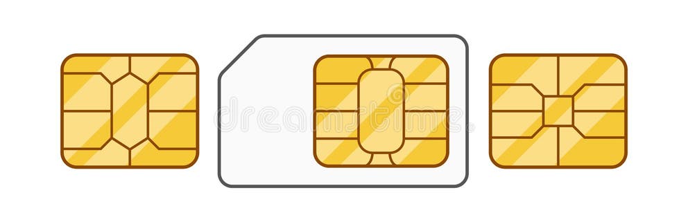 Three Sim Cards in Standard, Micro and Nano Sizes, Featuring Golden ...