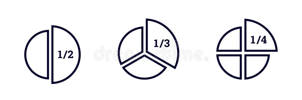 Three Simple Circle Diagrams Showing Fractions One Half, One Third, One ...
