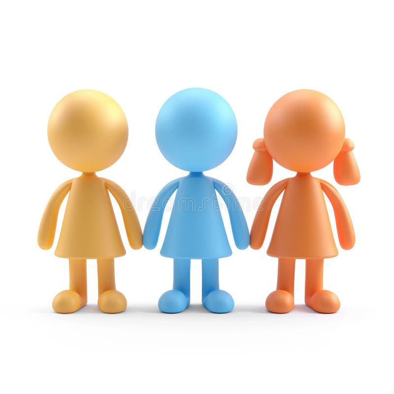 Three 3D Cartoon Figures Holding Hands, Teamwork Concept Stock ...