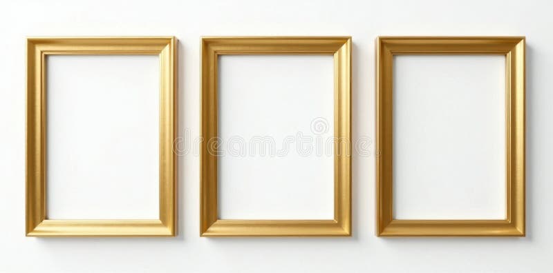 Three Simple Gold Frames Against White Backdrop , Simple Frame Mockup ...