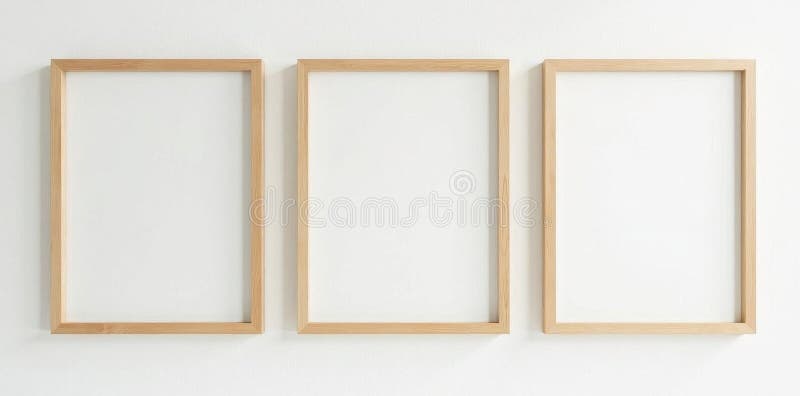 Three Simple Light Brown Wooden Picture Frames on a White Wall , Rustic ...